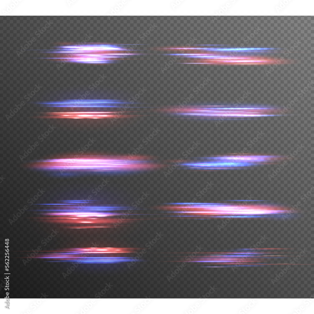 Magic moving fast speed police lines. Red, blue glowing neon lights ...