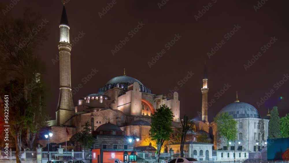 Illuminated Hagia Sophia timelapse - ancient orthodox temple in ...