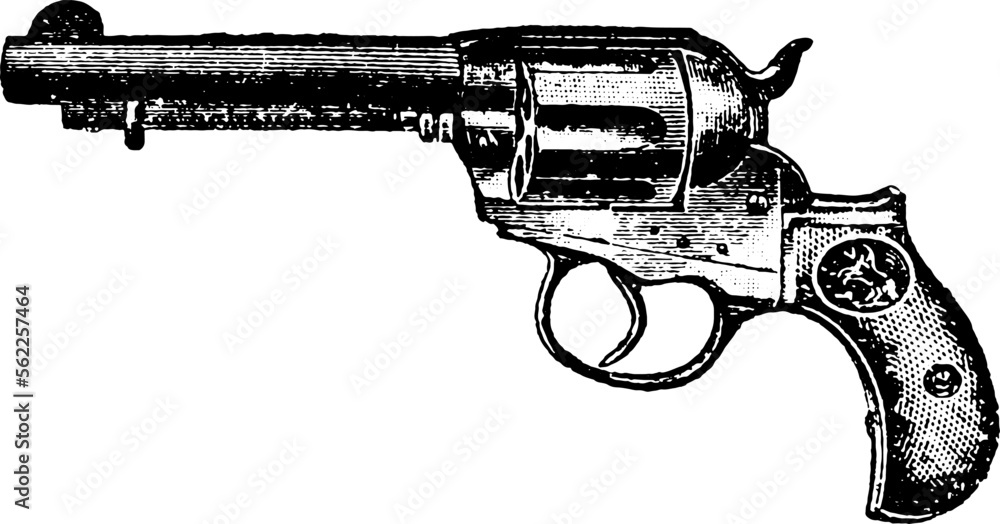 38-Caliber Double Action Revolver, Vintage Engraving Stock Vector ...