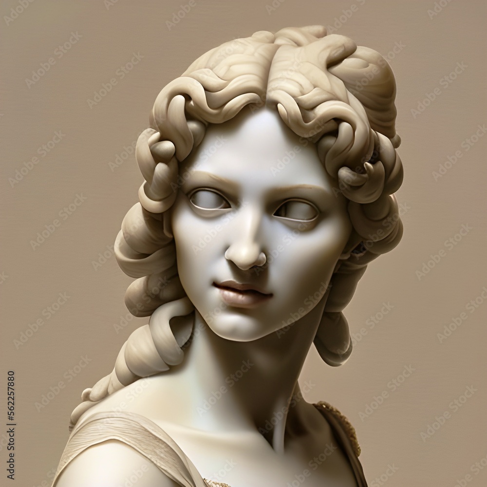 Generative AI image featuring the white marble bust of a beautiful ...