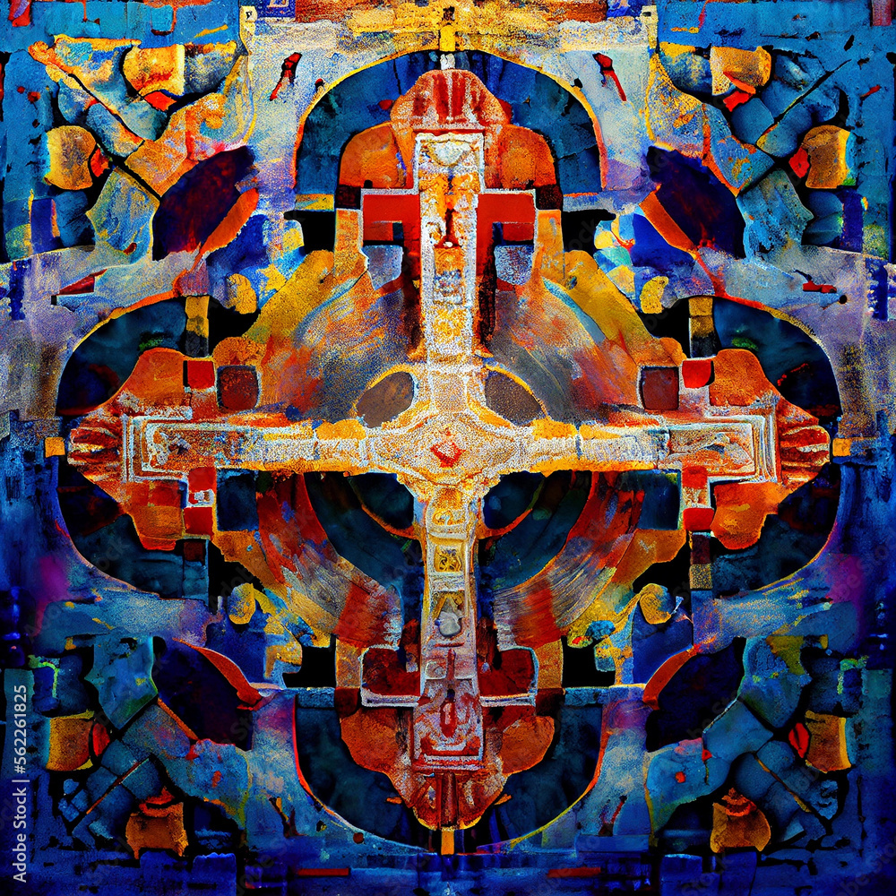 religious iconography: painted orthodox cross (generative ai content ...