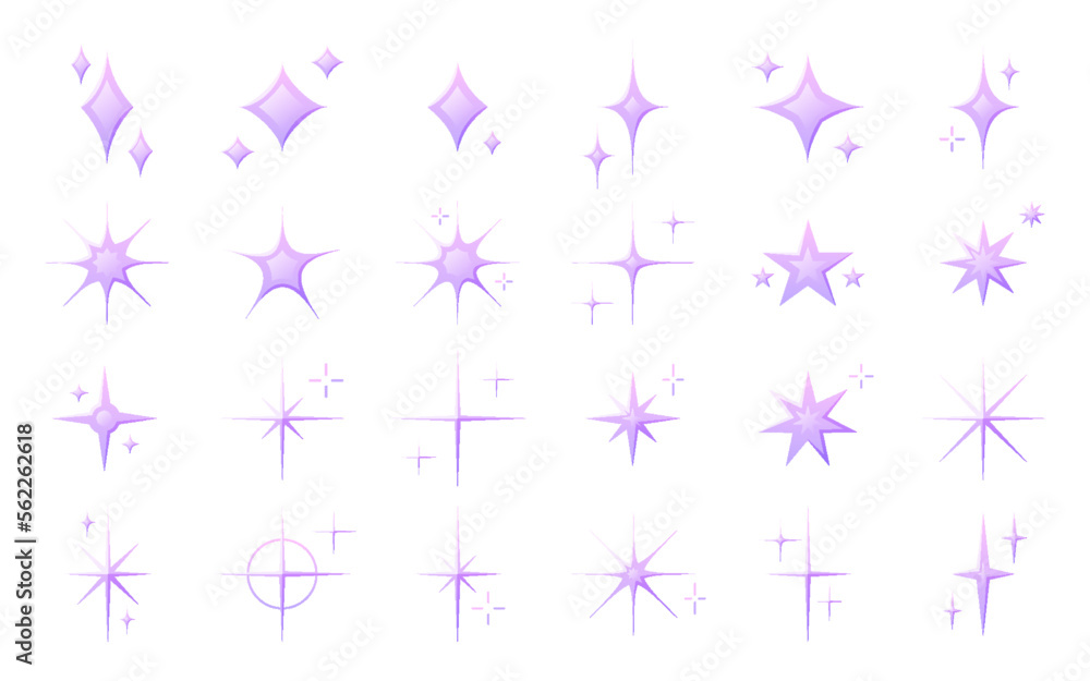 Star magic fairy light space cute purple flat set. Decoration handmade ...