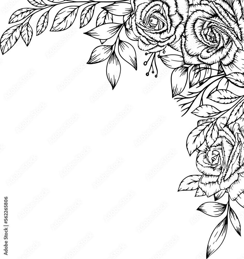 outline rose flower frame border decoration Stock Illustration | Adobe ...