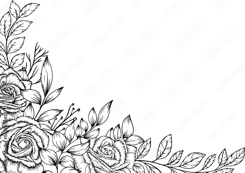 outline rose flower frame border decoration Stock Illustration | Adobe ...