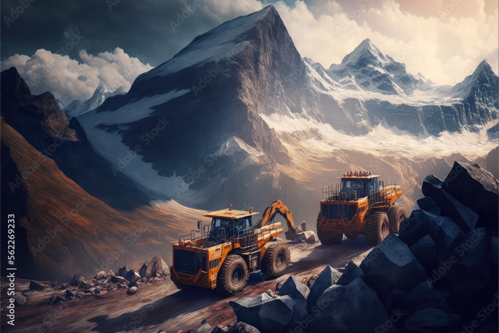 excavator scooping rocks, stone construction, Made by AI,Artificial ...