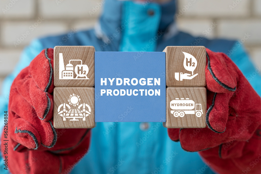 Hydrogen production concept. H2 Fuel Modern Manufacturing. Green hydrogen production. Stock ...