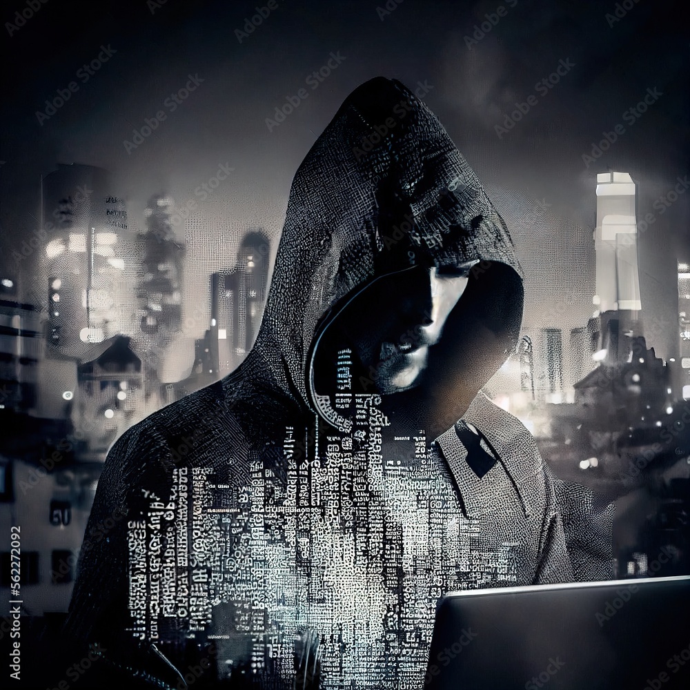 Portrait of a sci-fi cyberpunk hacker. High-tech futuristic man from ...