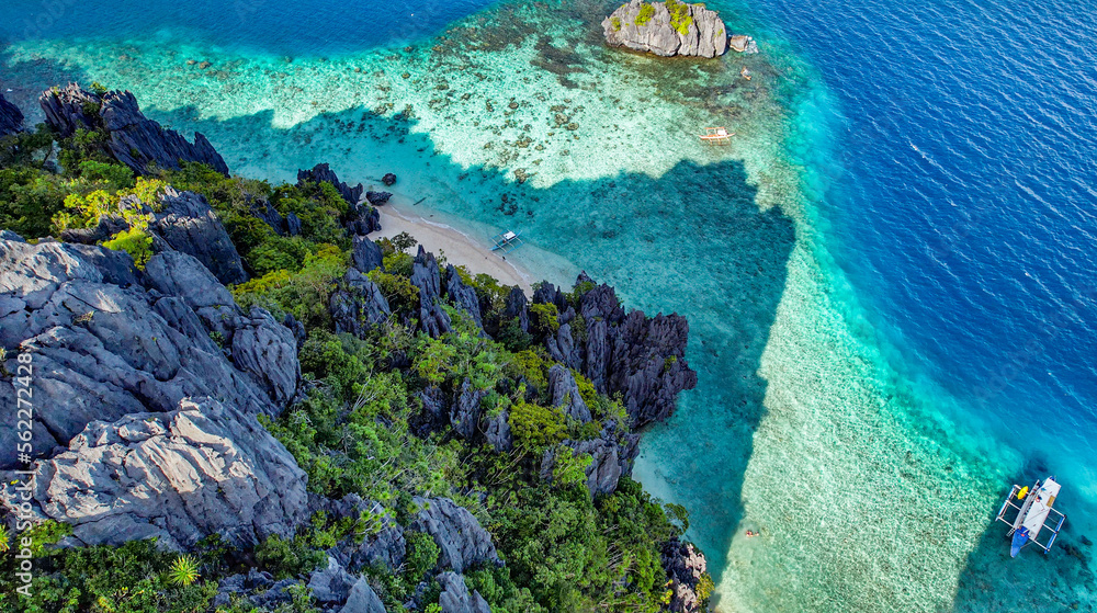 Aerial Rocky Terrain and Light Blue Water In El Nido, Palawan ...