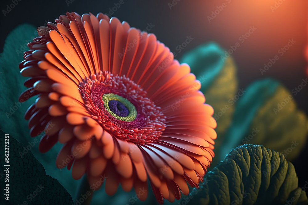 Beautiful gerbera flower interspersed with leaves. Generative AI. The ...