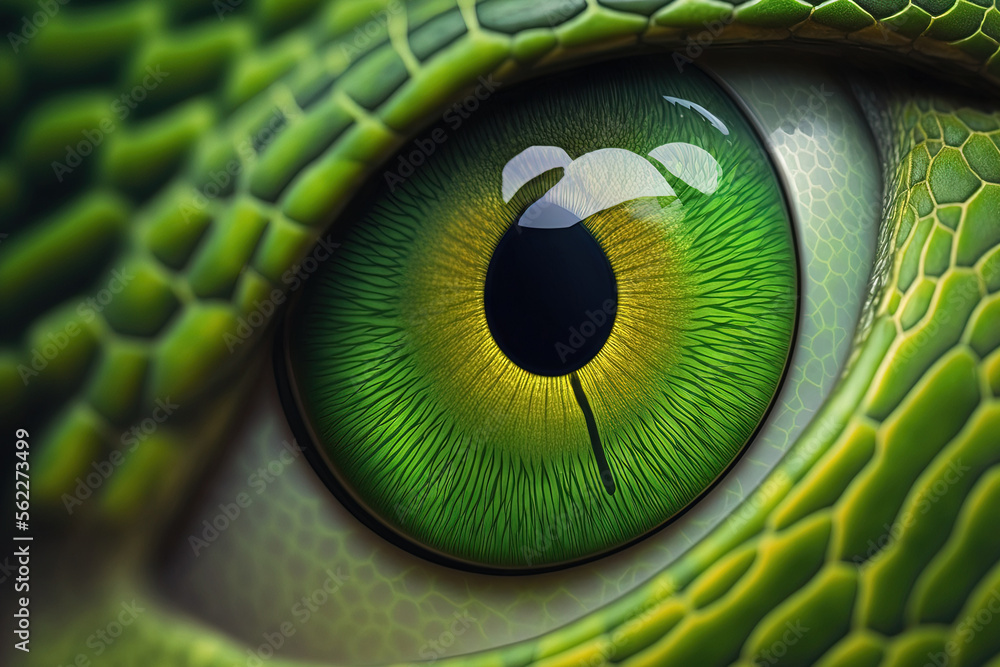 a green snake (Morelia viridis). view of the eye closely. Generative AI ...