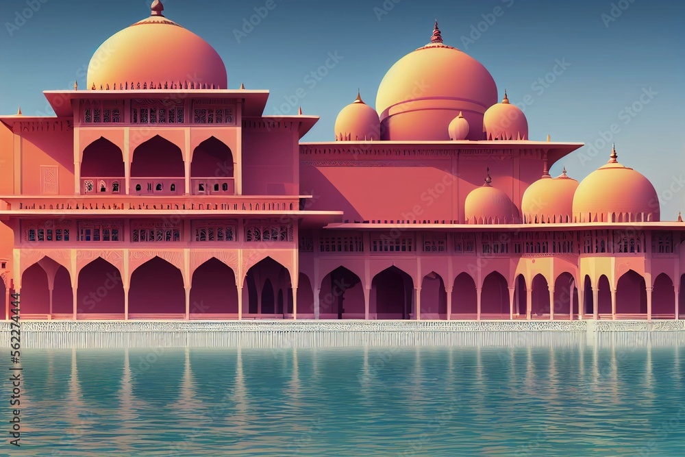 Traditional Indian Mughal palace, architecture, arch, dome, peacock ...