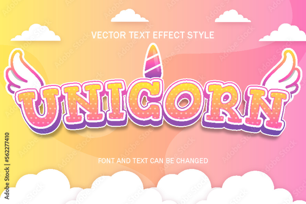 unicorn pony colorful 3d editable text effect font style template cute ...