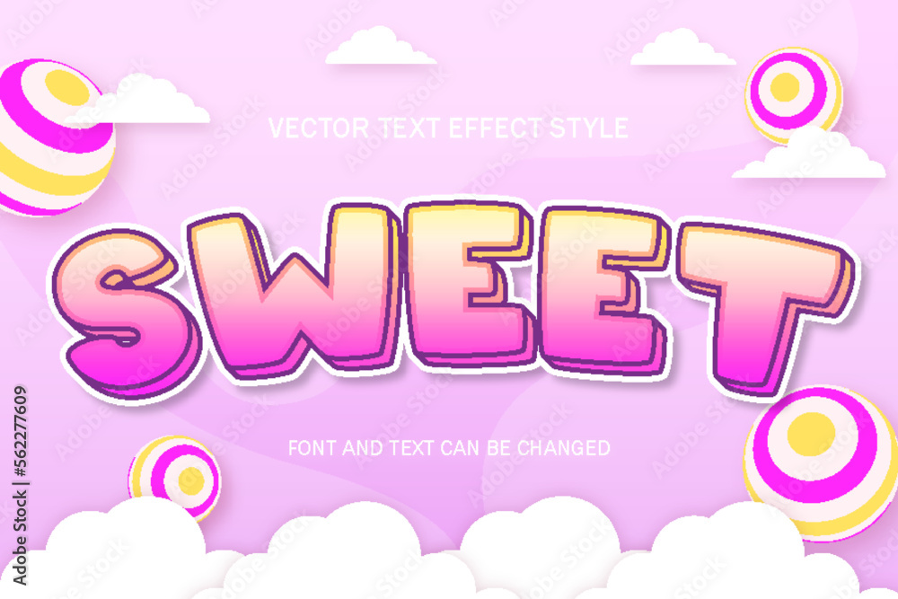 sweet cute kawaii 3d editable text effect font style template beauty ...
