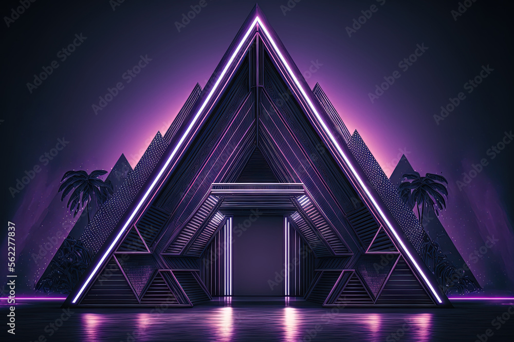 Triangle shaped metal stage structure with neon lighting Studio ...