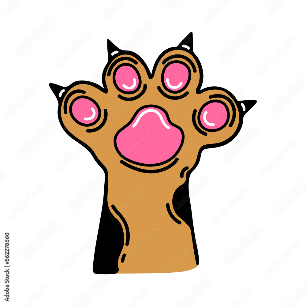 Cat or dog paw vector icon. Hand drawn doodle isolated on white. Pet ...