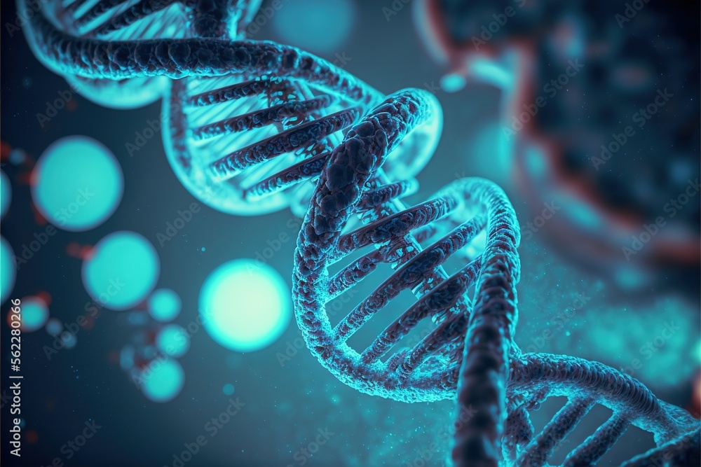 3d rendered genetic illustration of human dna under microscope created ...
