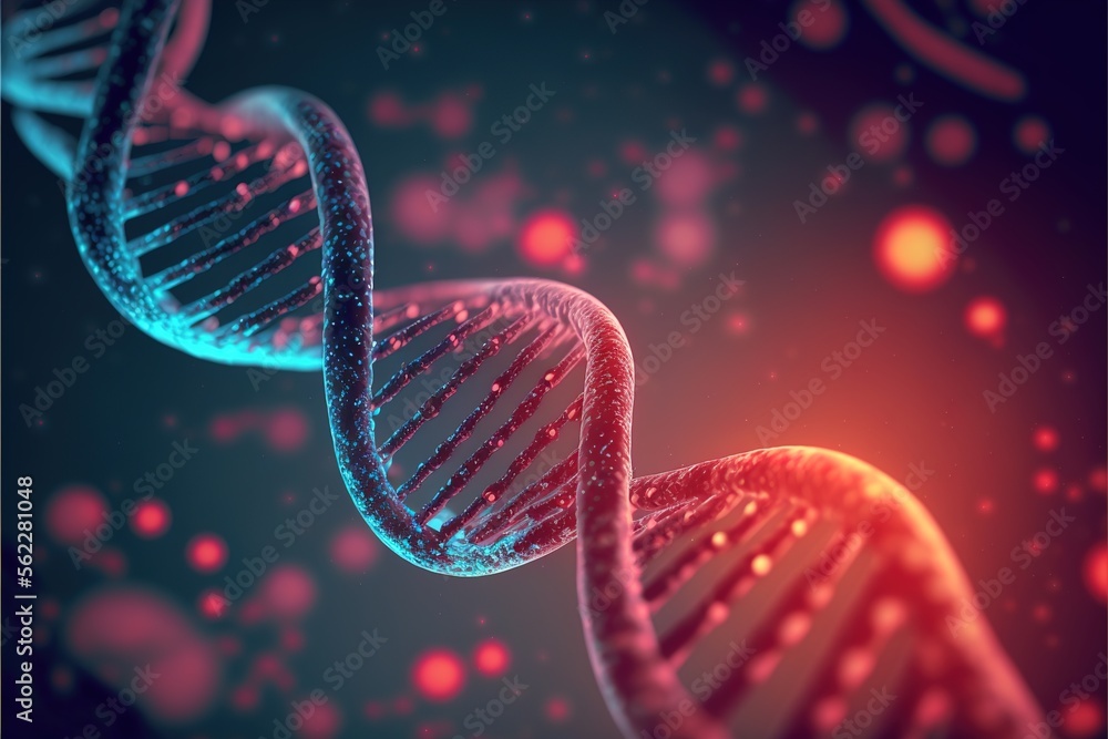 ภาพประกอบสต็อก 3d rendered genetic illustration of human dna under microscope created with ...