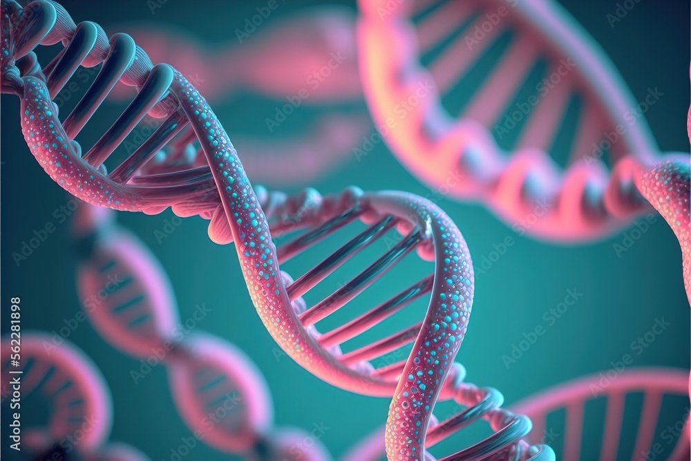 3d rendered genetic illustration of human dna under microscope created ...
