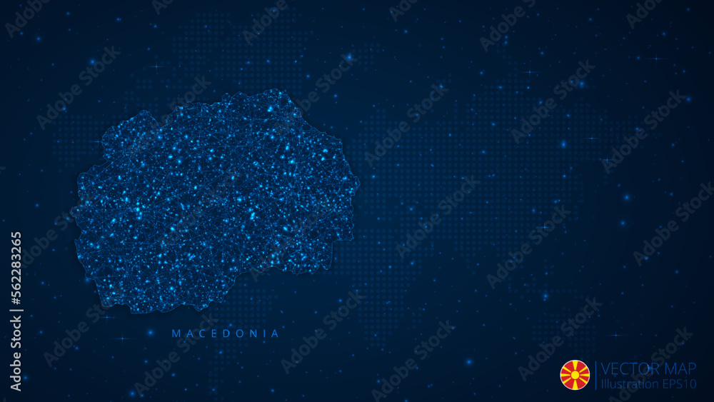 Map of North Macedonia modern design with polygonal shapes on dark blue ...