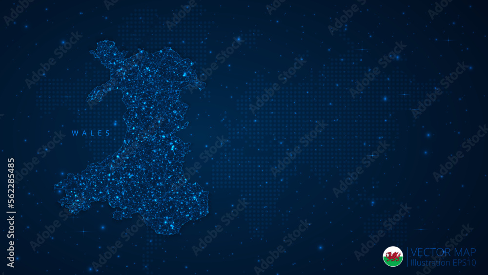 Map of Wales modern design with polygonal shapes on dark blue ...