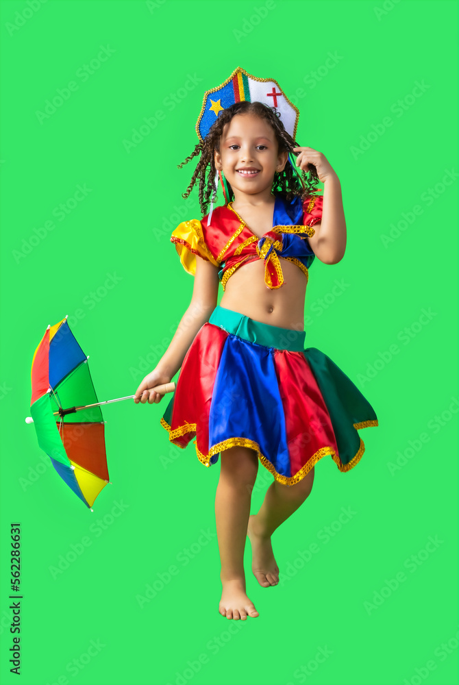 Brazilian child, girl dressed in carnival outfit, dancing with frevo ...