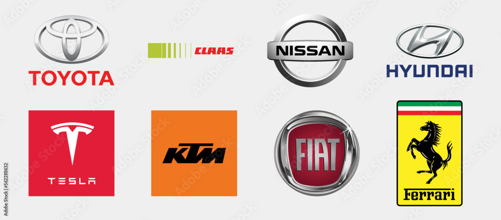 Auto and Moto logos collection. Nissan, Toyota, KTM, Ford, Ferrari ...