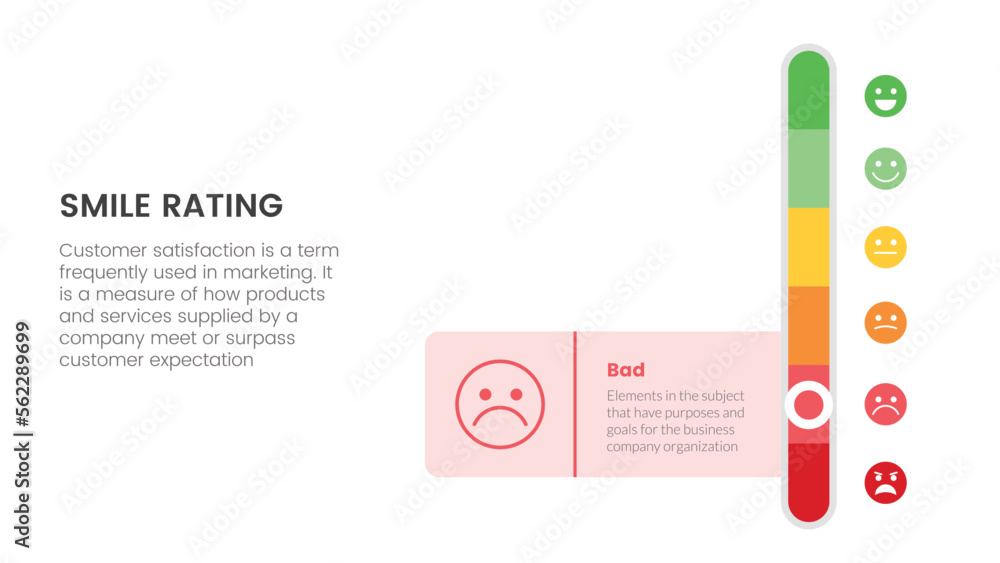 smile rating with 6 scale infographic with slider bar parameter concept ...
