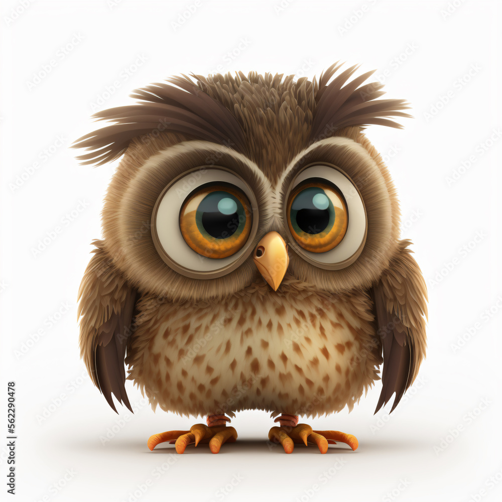 Cute Owl Cartoon With Wings At Its Side Looking Forward. Made With ...