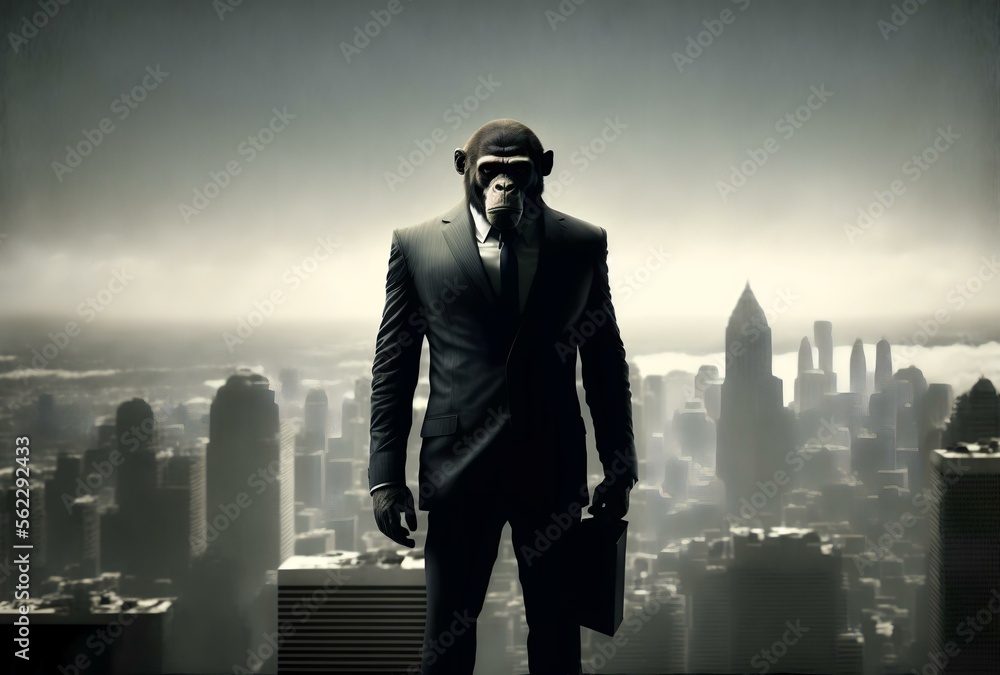 Stock-illustrationen monkey wearing a suit and tie, standing on top of ...