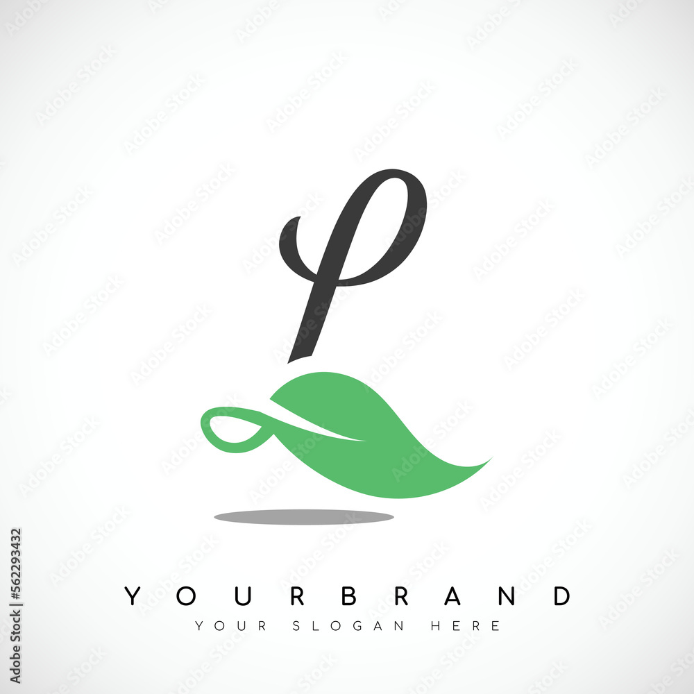 Black Letter L Logo Design With Green Leaf. Vector Illustration Stock ...