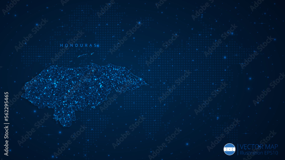 Map of Honduras modern design with polygonal shapes on dark blue ...