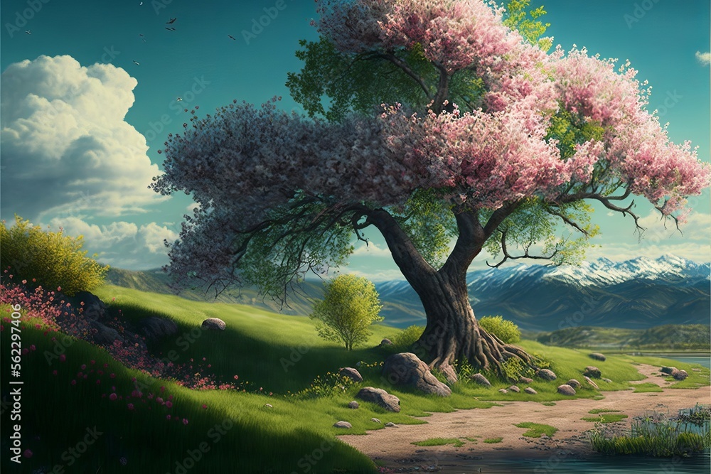 Spring Comes to Life: A Vector Art Wallpaper of a Blooming Spring Scene ...