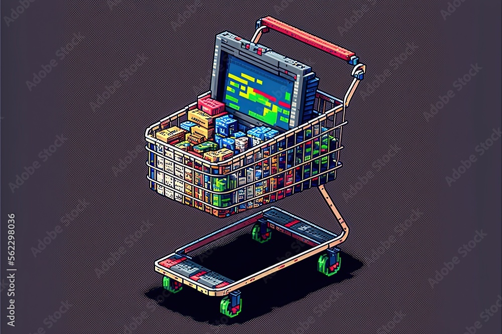 Pixel art shopping cart, retro style item for 8 bit game, Generative AI ...