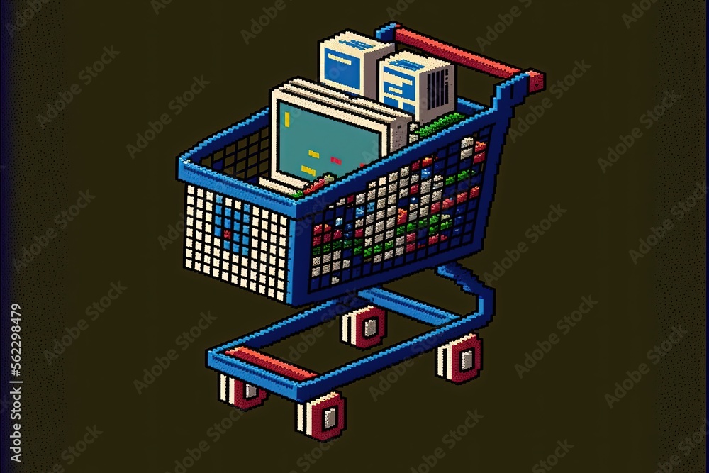 Pixel art shopping cart, retro style item for 8 bit game, Generative AI ...