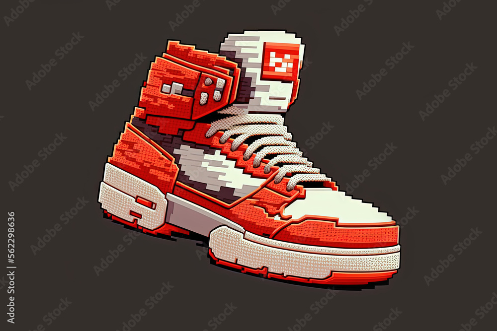 Pixel art sneakers in 80s colors, retro style item for 8 bit game ...