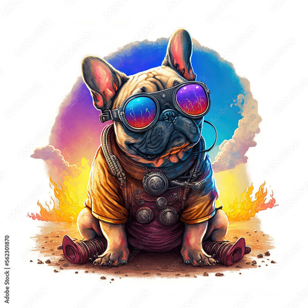 Frenchie french bulldog in glasses in the middle of a desert at the ...