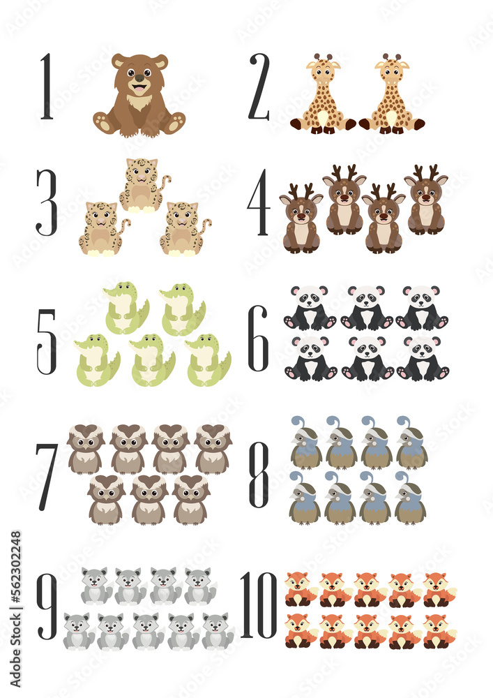 Printable poster with numbers from 0 to 10 for kids with animals. For ...