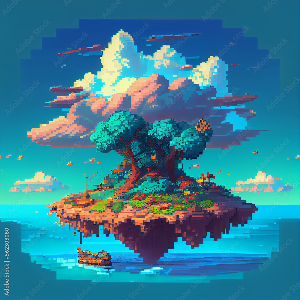 Flying Island Pixel Art Stock Illustration | Adobe Stock