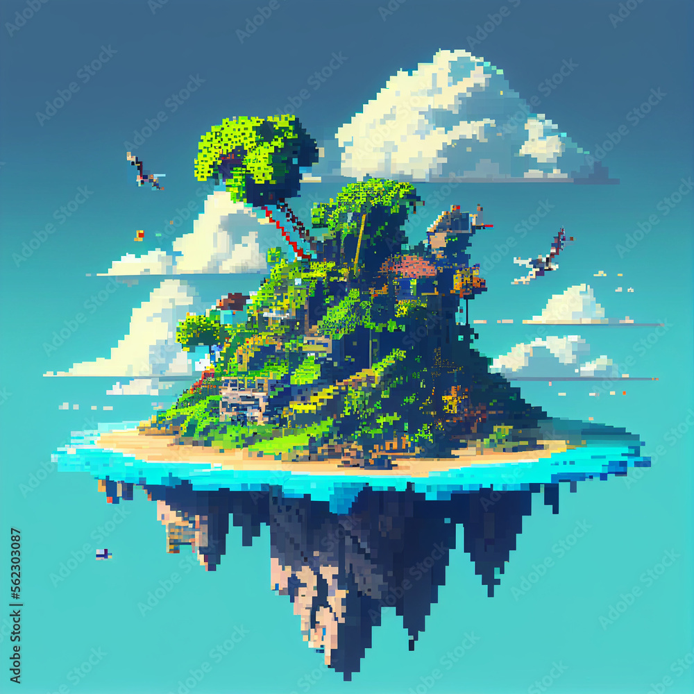 Flying Island Pixel Art Stock Illustration | Adobe Stock