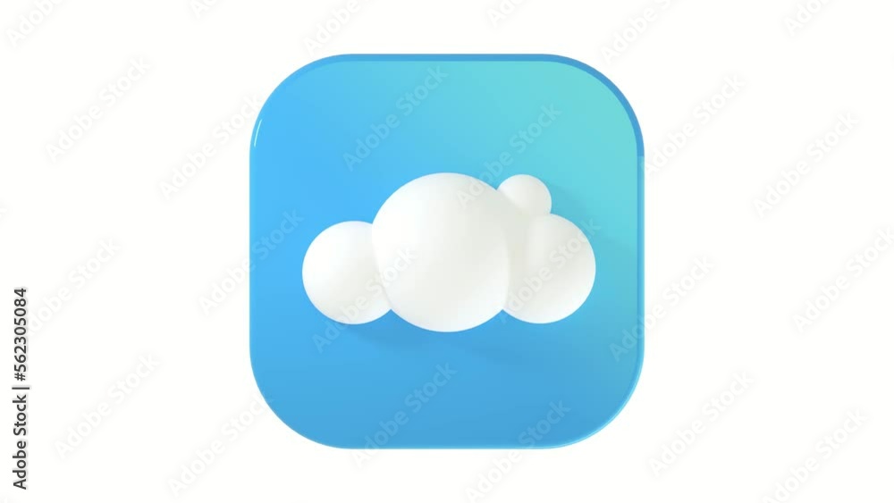 3D cloud icon on a blue button on a white background with a smooth 4K ...