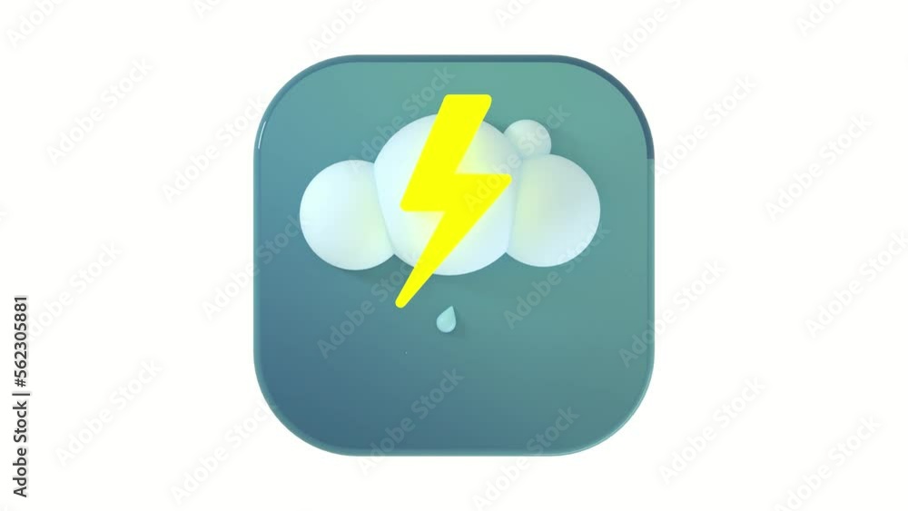 3D thundercloud icon with rain on a gray button on a white background ...