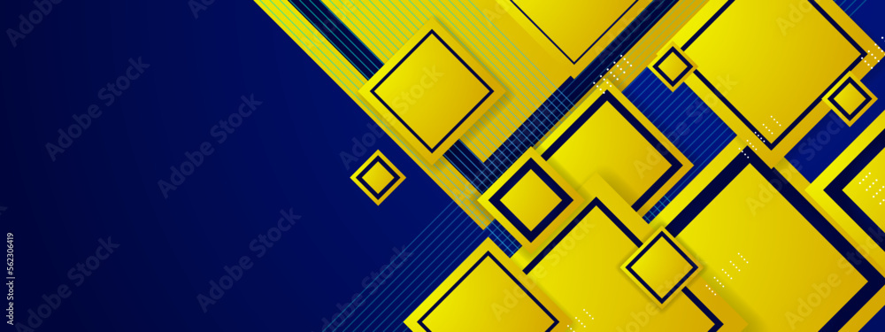 Abstract blue and yellow technology banner background with square ...