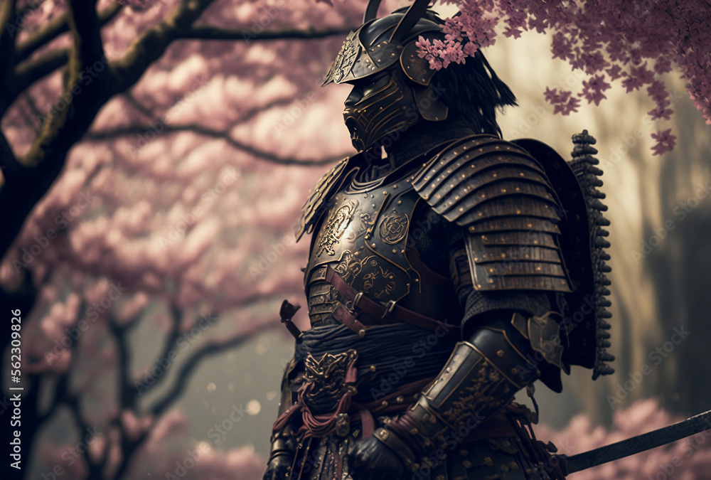 Poster, Foto Real Samurai Warrior in Full Armor, A Living Legacy of ...