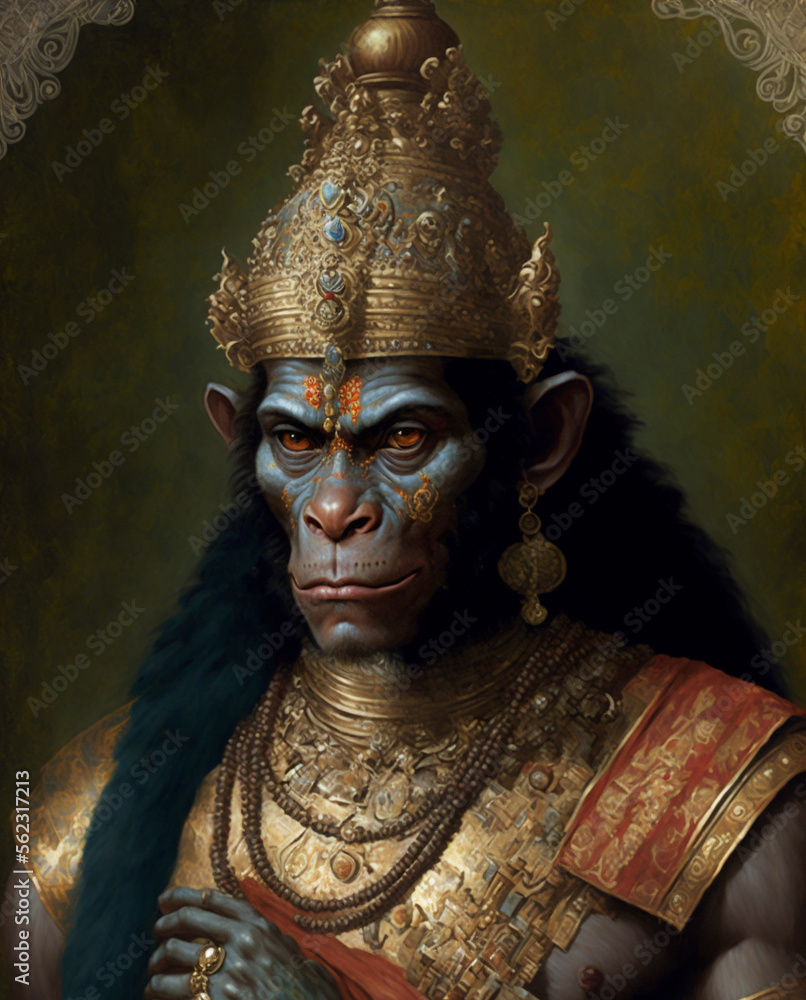 Generative AI illustration of Hanuman hindu god Stock Illustration ...