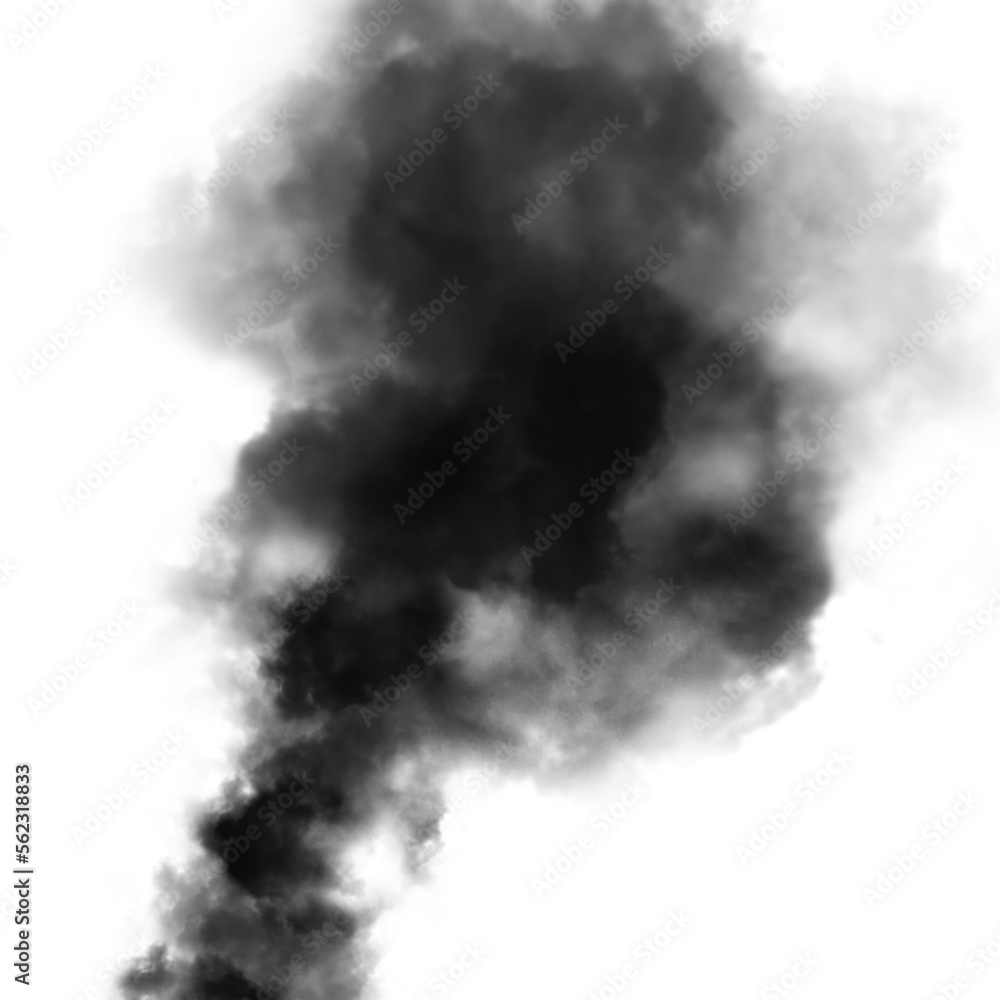 Abstract black puffs of smoke swirl overlay on transparent background ...