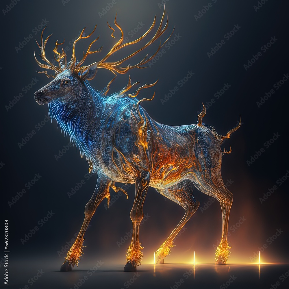 Chimera deer dragon imbued with fire and ice Stock Illustration | Adobe ...