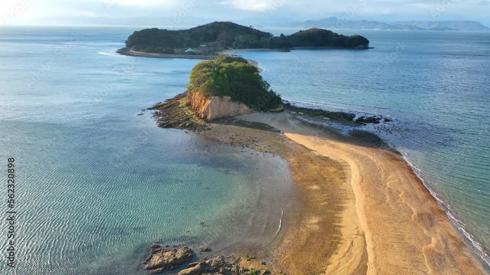 beautiful sandbar, sunny beach at sea in Japan, Shodoshima island in ...