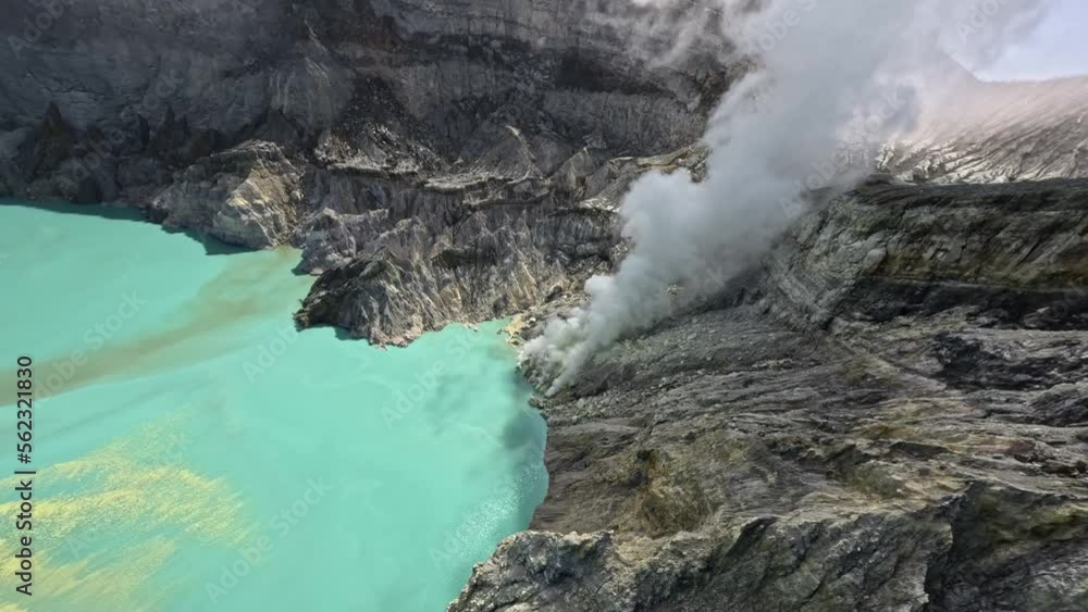 Volcano crater island mountain crack stone sharp structure with acid ...