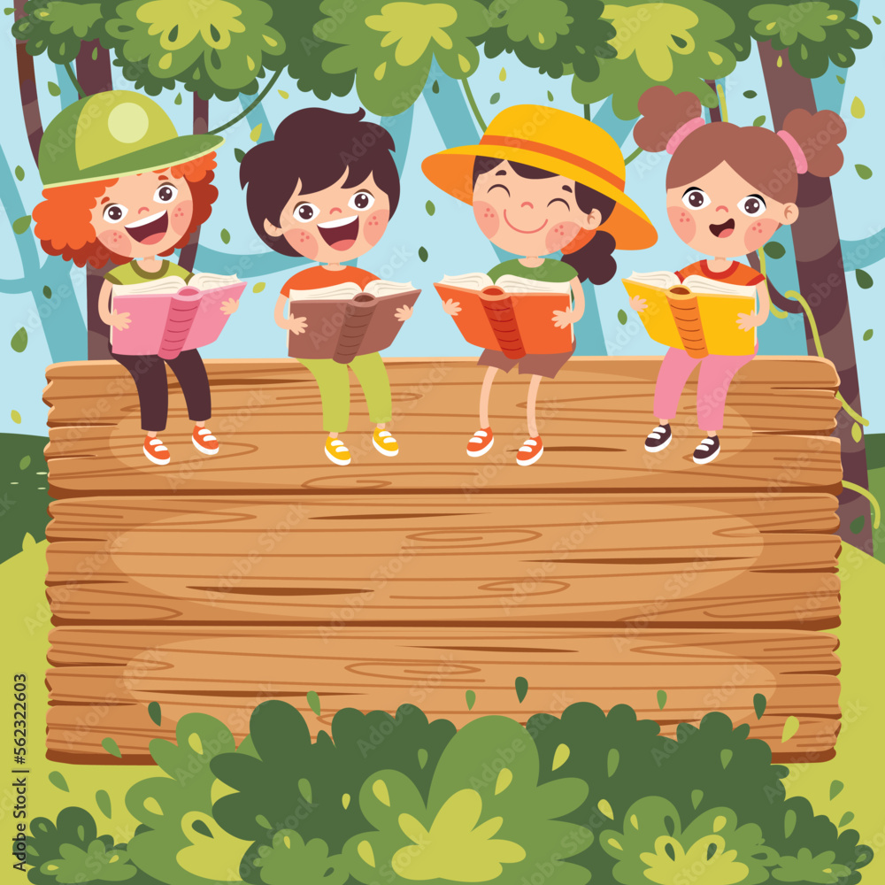 Cartoon Illustration Of Children Reading BooK Stock Vector | Adobe Stock