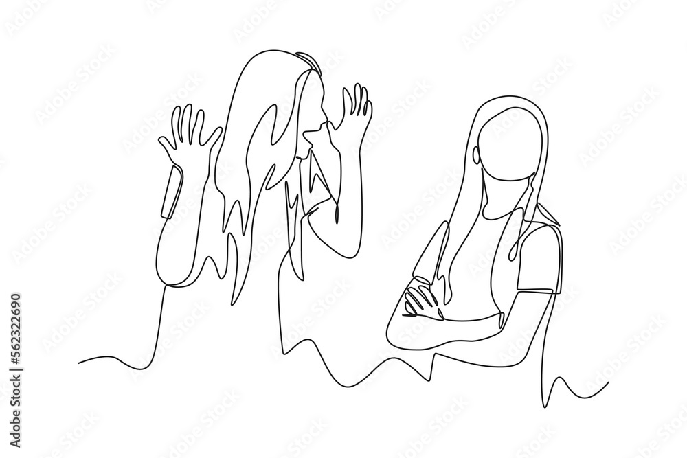 Continuous one line drawing a mother gives advice to her daughter ...